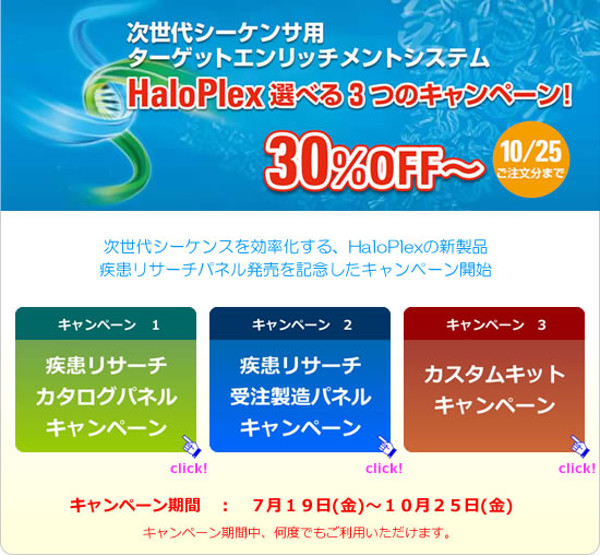 次世代シーケンス用試薬HaloPlex新製品発売記念キャンペーンとSureFISH 50%OFF キャンペーンのご案内 | アジレント・テクノロジー